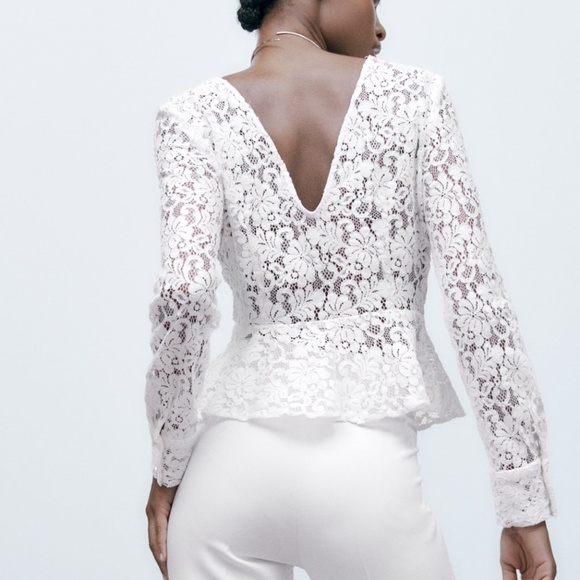 Zara | Tops | Nwt Zara Lace Peplum Top White Xs | Poshmark
